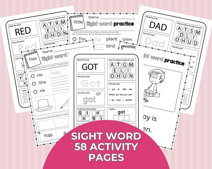 Sight Words Worksheets Bundle, Printable Sight Words Activity ...