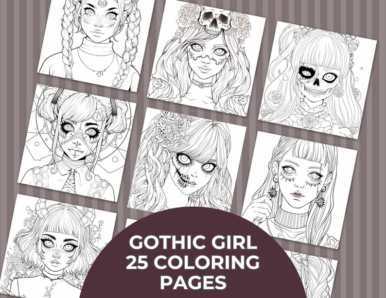 Gothic Girl Coloring Spooky Beauties, 25 Goth Woman Adult Coloring ...