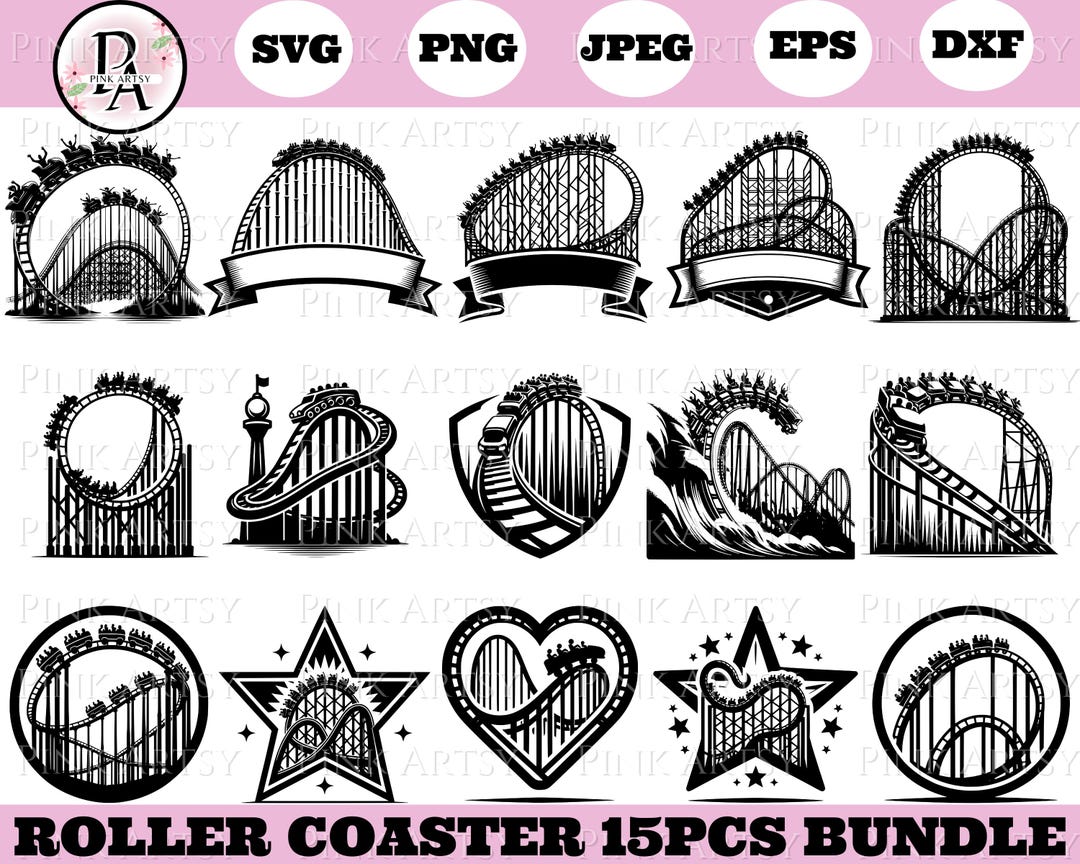 Roller Coaster Bundle Svg Png Dxf Eps Jpeg Roller Coaster Silhouette ...