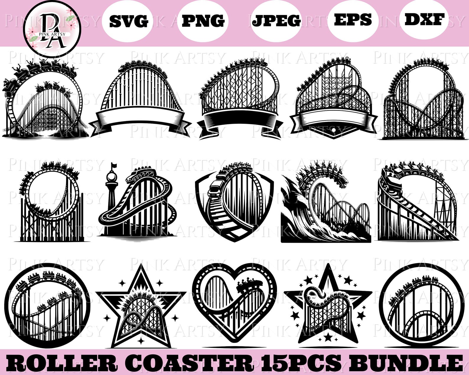 Roller Coaster Bundle Svg Png Dxf Eps Jpeg Roller Coaster Silhouette ...