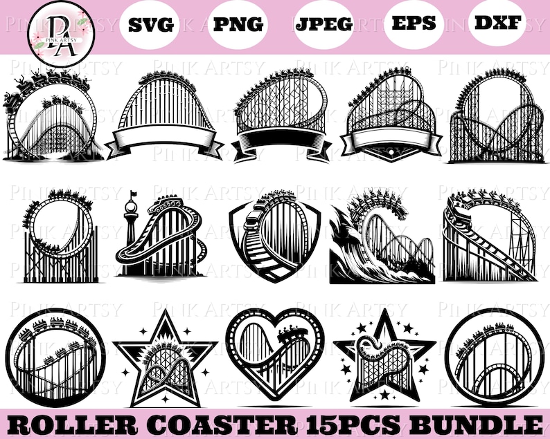 Roller Coaster Bundle Svg Png Dxf Eps Jpeg Roller Coaster Silhouette ...