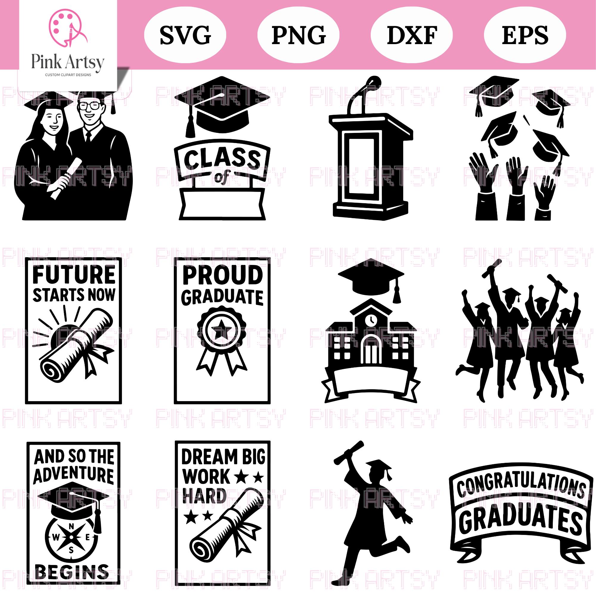 Graduation SVG Bundle: Cap, Gown, Diploma Clipart (digital Download ...