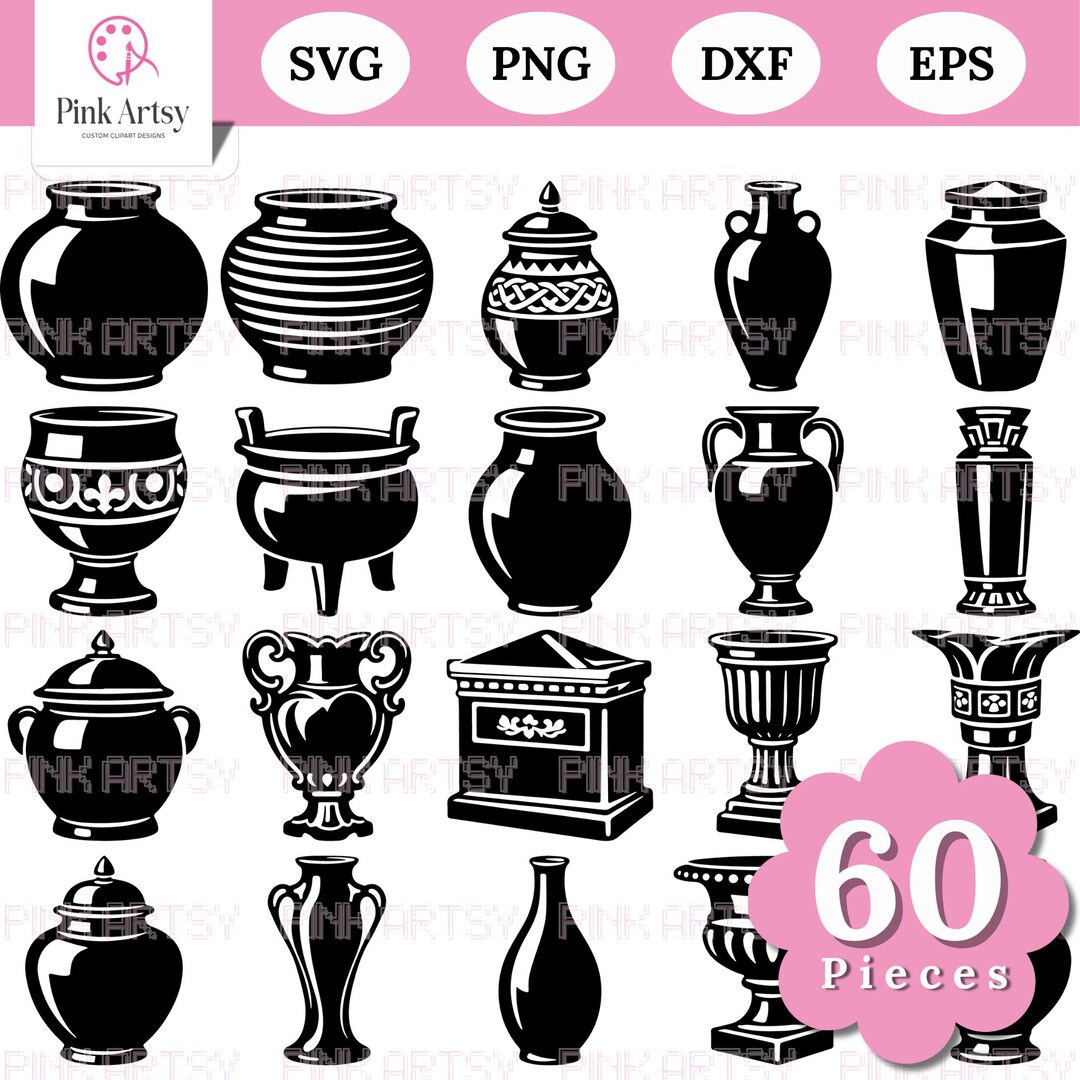 Vase & Urn SVG Clipart Bundle | Pottery Silhouettes (digital Download ...