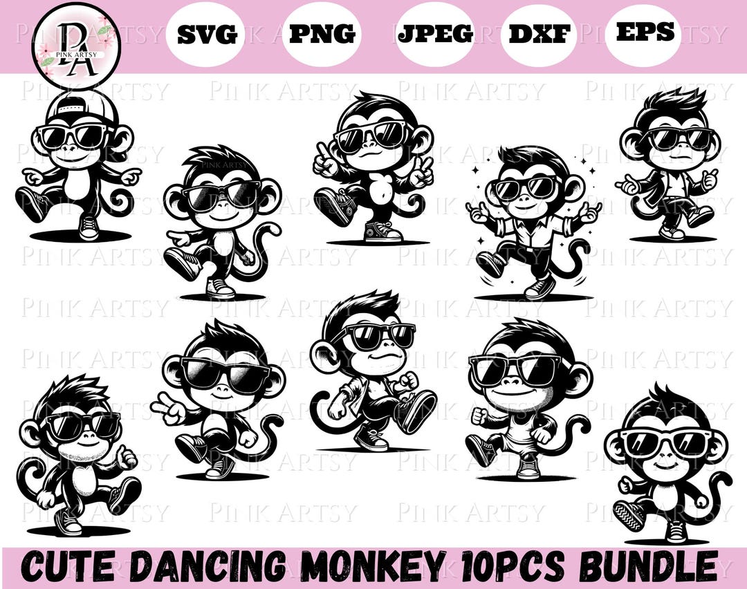 Dancing Monkey Clipart Bundle (svg, Png, Jpg, Eps, Dxf) - Etsy