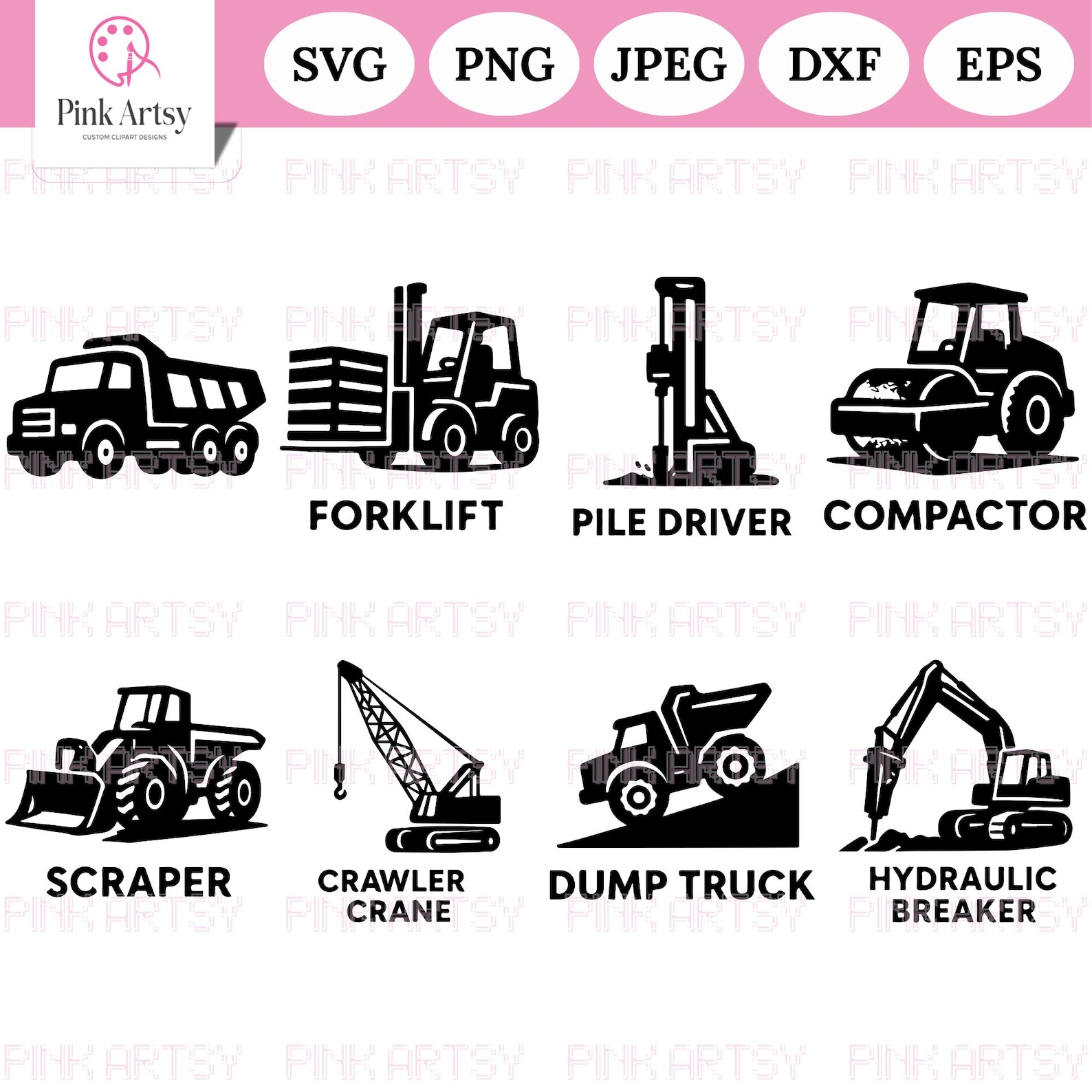 Construction Vehicle SVG Bundle: 55 Heavy Equipment Designs (digital ...