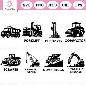 Construction Vehicle SVG Bundle: 55 Heavy Equipment Designs (digital ...
