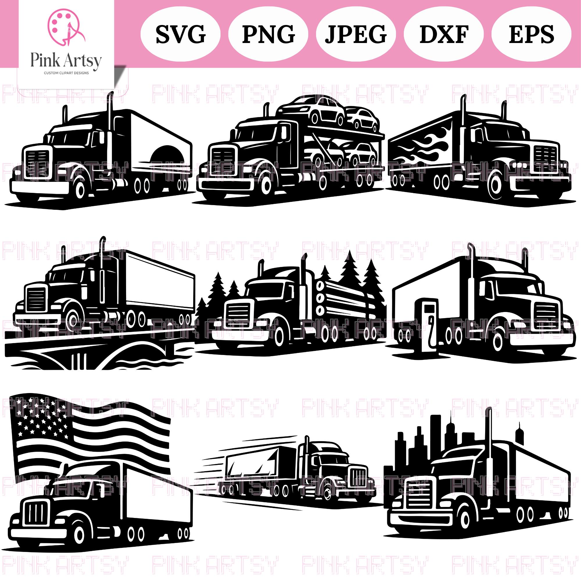 Semi Truck SVG Bundle: Trailer Truck Clipart, Vector Art (digital ...