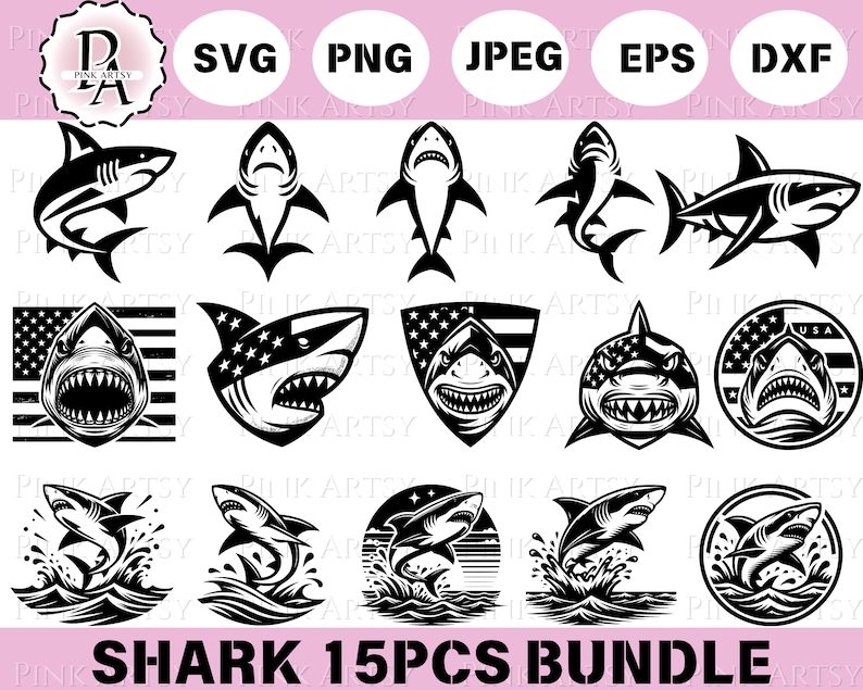 Shark Svg Png, Shark Bundle Cliparts, Shark Usa Svg, Shark for Shirt ...