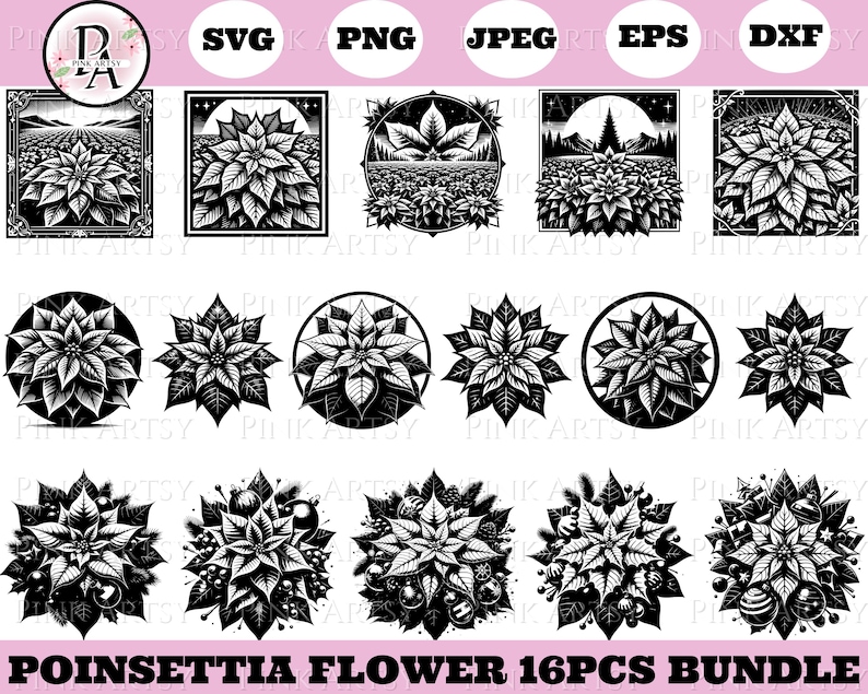 Poinsettia Flower Bundle Svg Png Christmas Poinsettia Flower Clipart ...