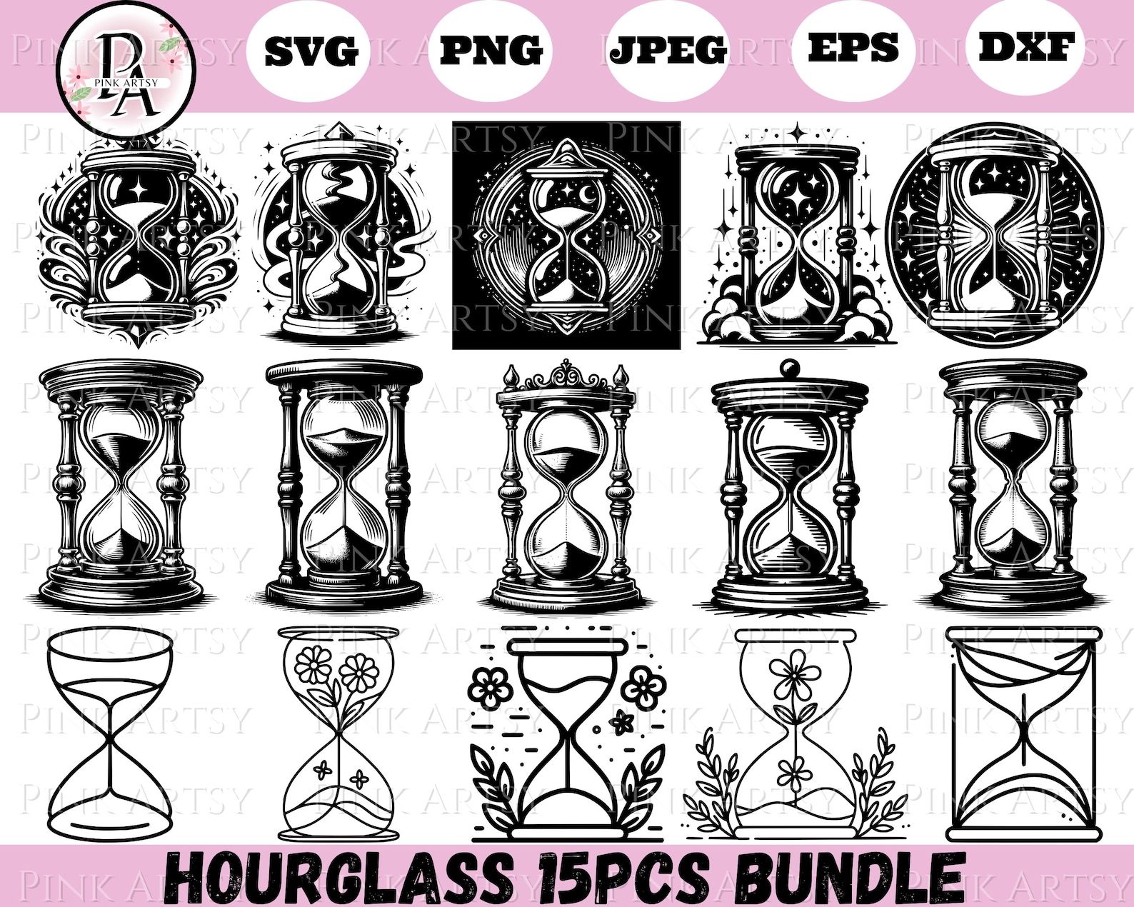 Hourglass Bundle Svg Png Jpeg Dxf Eps Magical Hourglass Hourglass Line ...