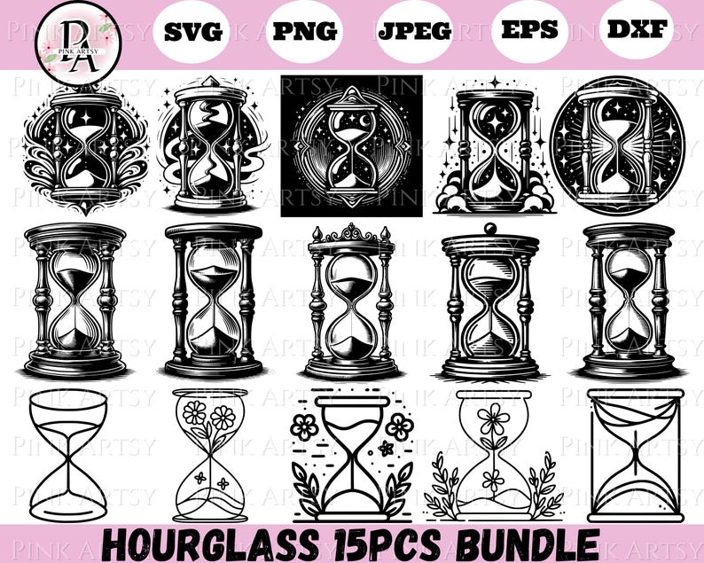 Hourglass Bundle Svg Png Jpeg Dxf Eps Magical Hourglass Hourglass Line ...