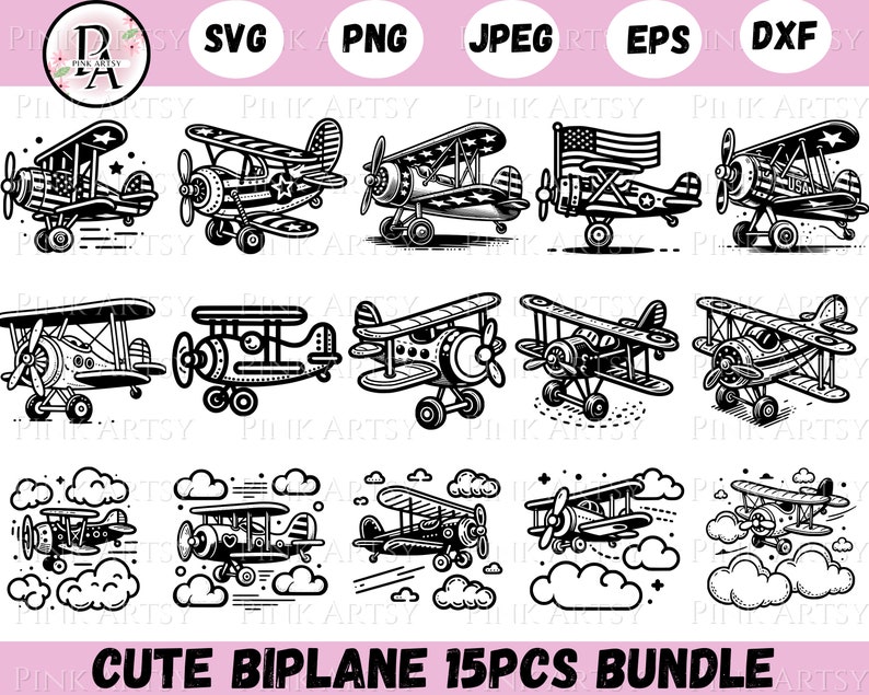 Biplane Bundle Svg Png Jpeg Cute Biplane Svg Clipart Biplane Aircraft ...