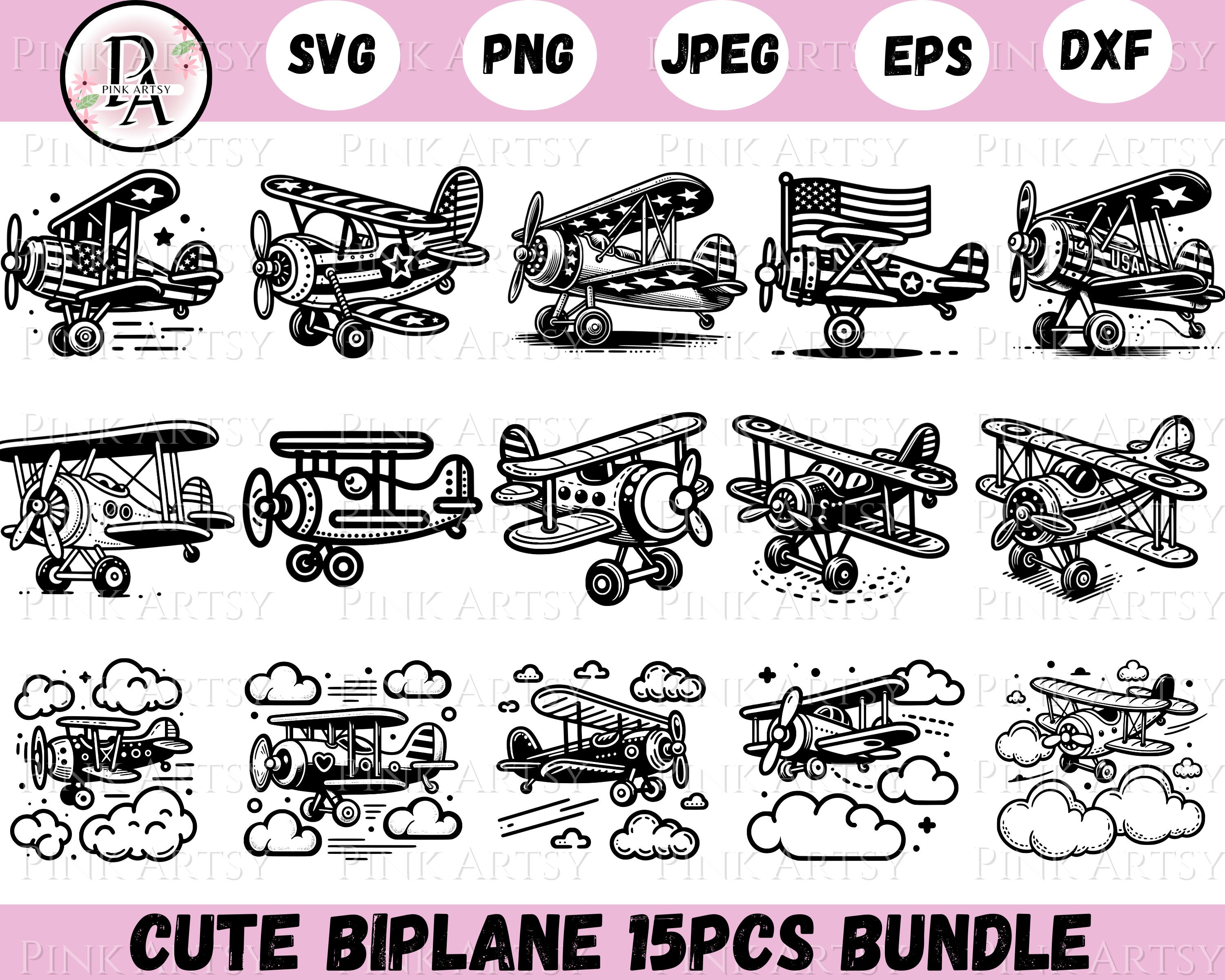 Biplane Bundle Svg Png Jpeg Cute Biplane Svg Clipart Biplane Aircraft ...