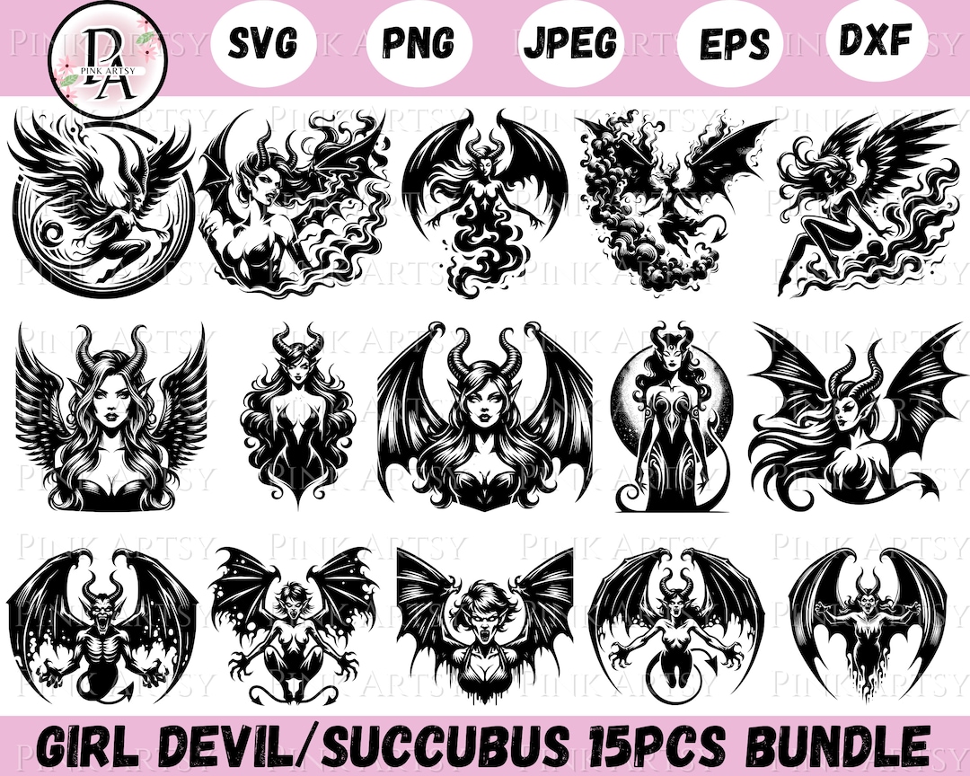 Succubus SVG Bundle: Girl Devil Clipart Svg, Png, Jpeg, Eps, Dxf ...