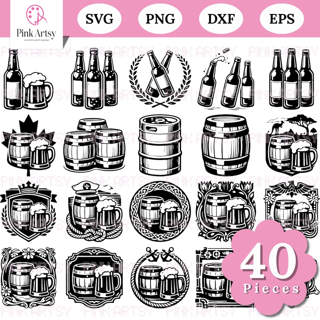 Beer SVG Clipart Bundle | Mug, Barrel, Bottle Designs (digital Download ...