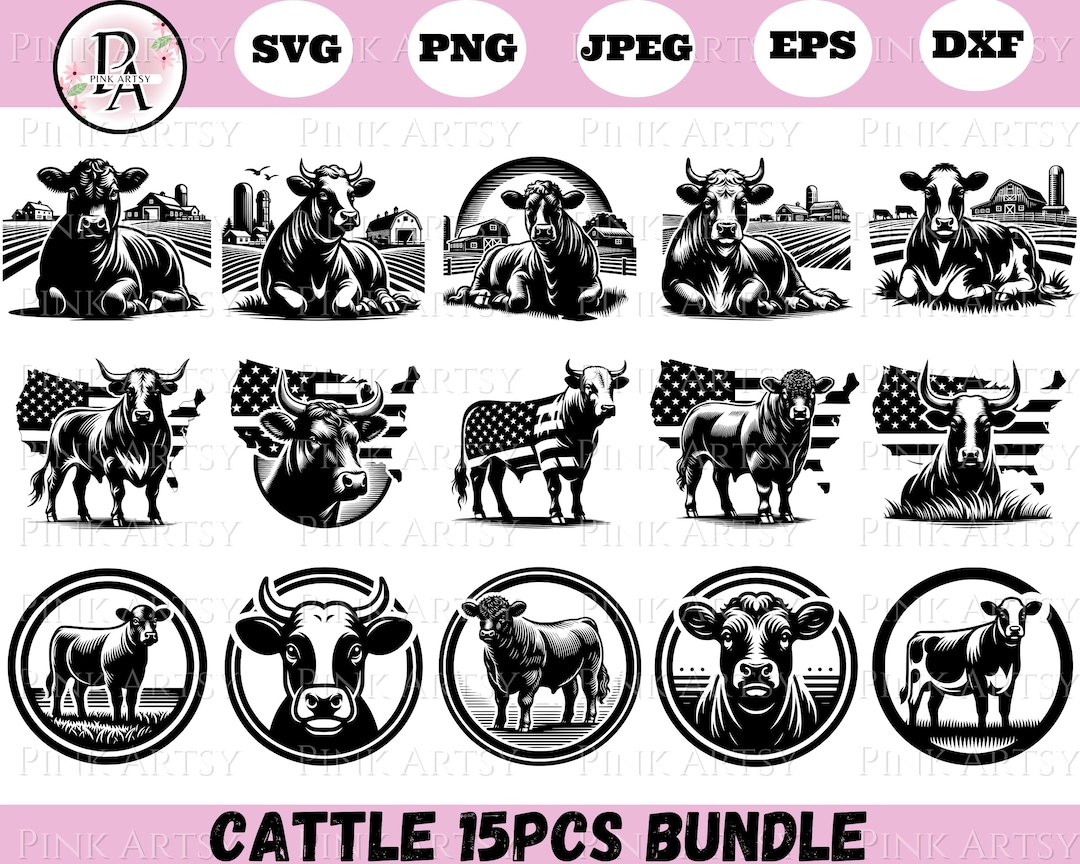 Cattle Bundle Svg Png Jpeg Cattle USA Cow Farm Animal Cattle Farm Scene ...