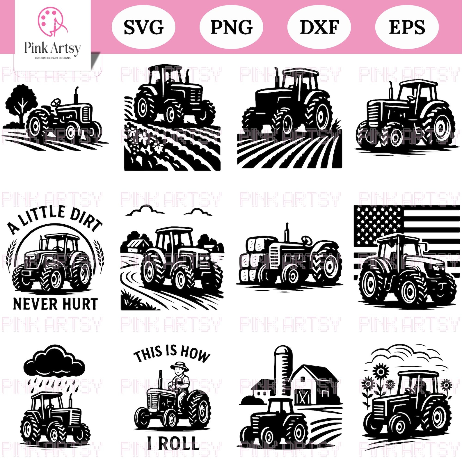 Farm Tractor SVG Bundle: Vintage & Modern Silhouettes (digital Download ...