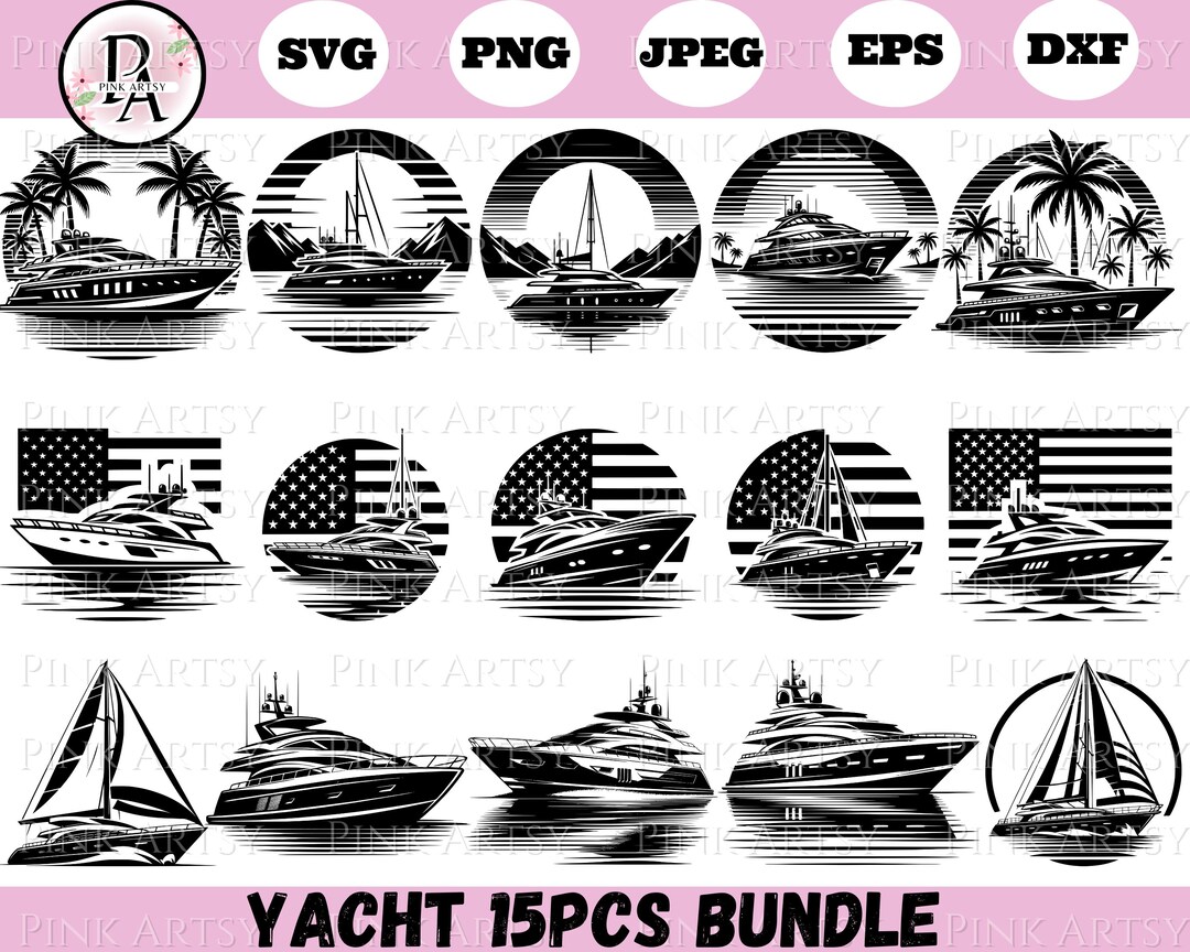 Yacht Bundle Svg Png Jpeg Dxf Eps Yacht Boat Clipart Cricut or Laser ...