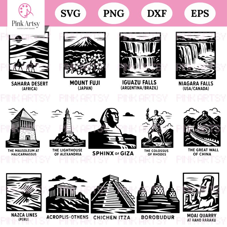 World Wonders SVG Bundle: Landmarks & Fictional Places Cut Files ...