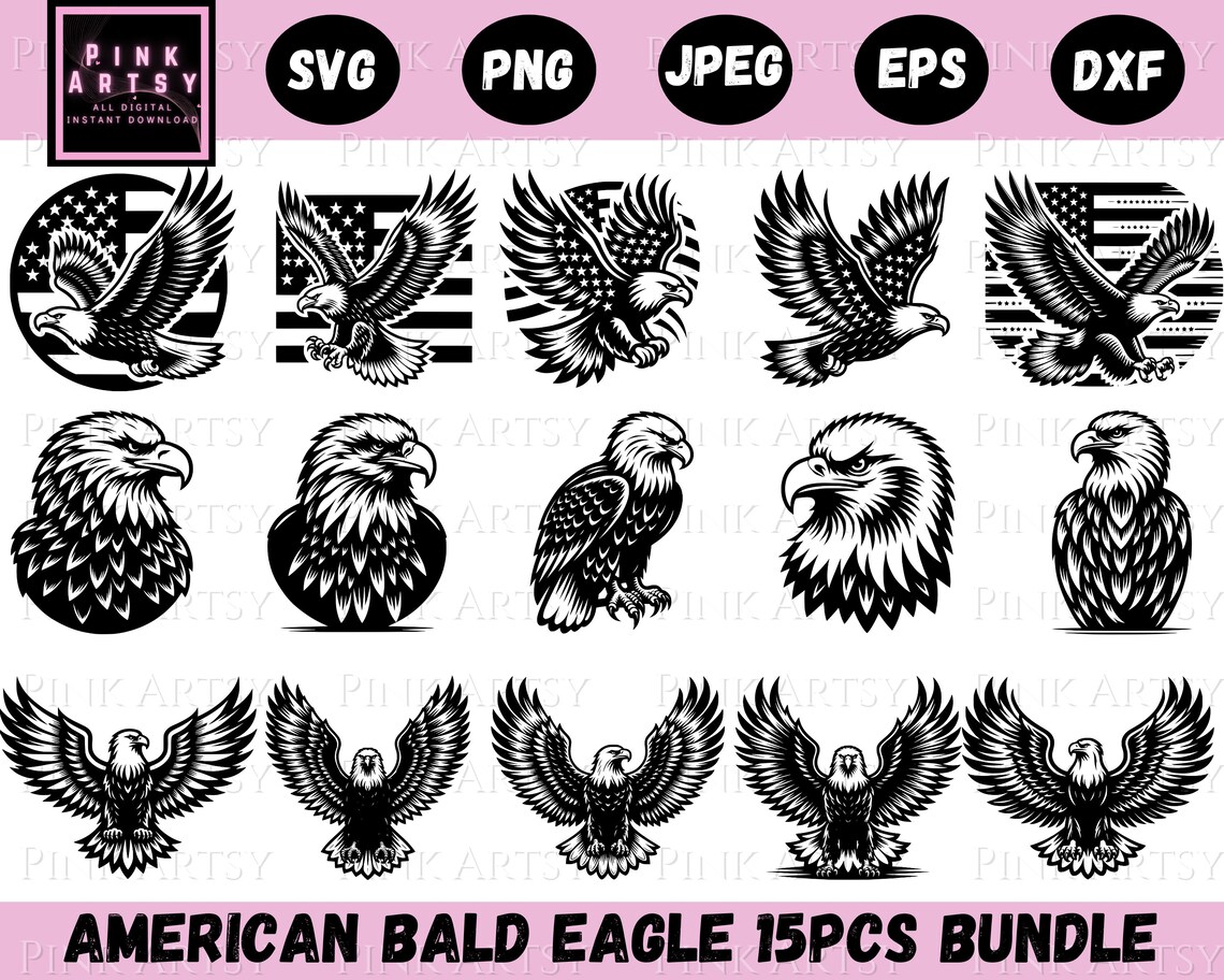 Bald Eagle Svg Bundle, American Bald Eagle Svg Png Jpg Dxf Eps, for ...