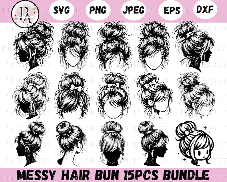 Messy Hair Bun Svg Png Messy Bun Bundle Messy Hair Bun Clipart Messy ...