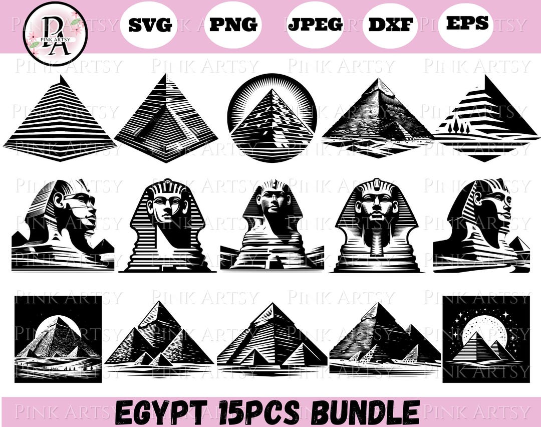 Egypt Bundle Svg Png Jpeg Dxf Eps Pyramid Svg Pharaoh Statue Egypt ...