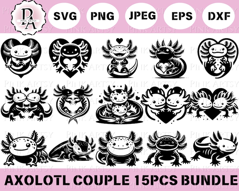 Axolotl Couple Bundle Svg Png Jpg Axolotl in Love Cute Axolotl Happy ...