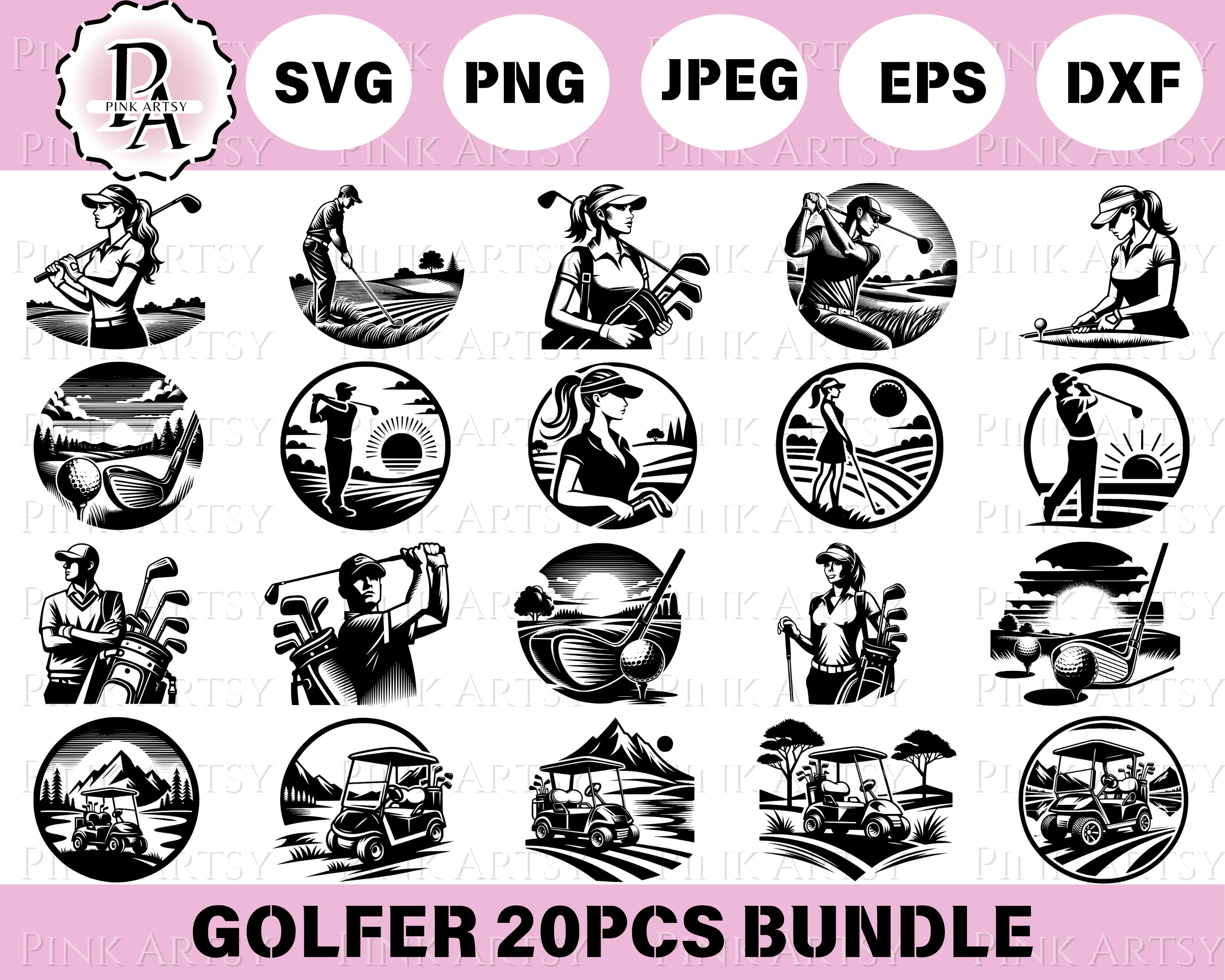 Golfer Bundle Svg, Female Golfer Svg, Golf Cart, Golf Ball, Golf Club ...