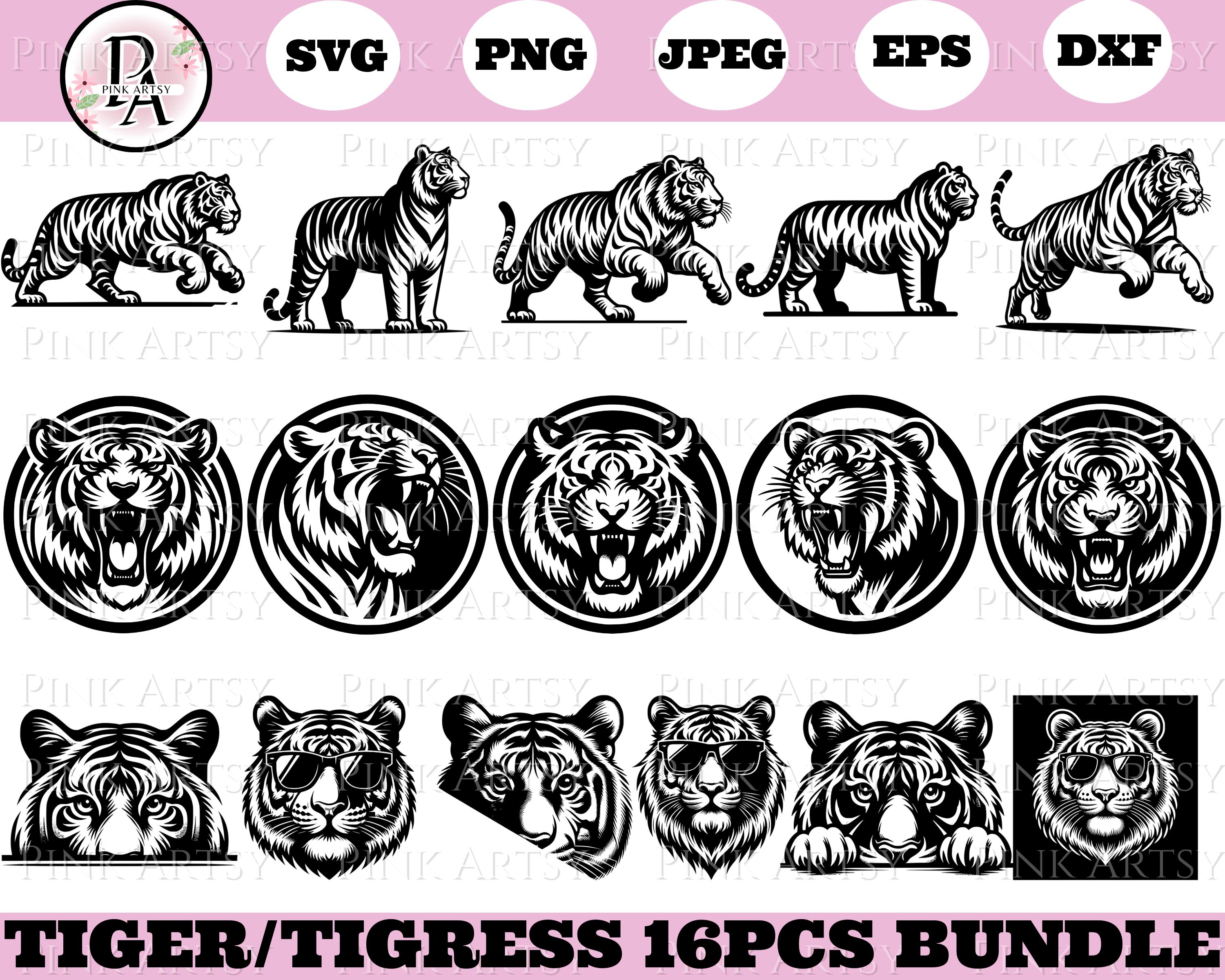 Tiger Bundle Svg Png Jpeg Dxf Eps Tigress Bundle Tiger Peeking Tiger Standing Tiger Sunglasses ...