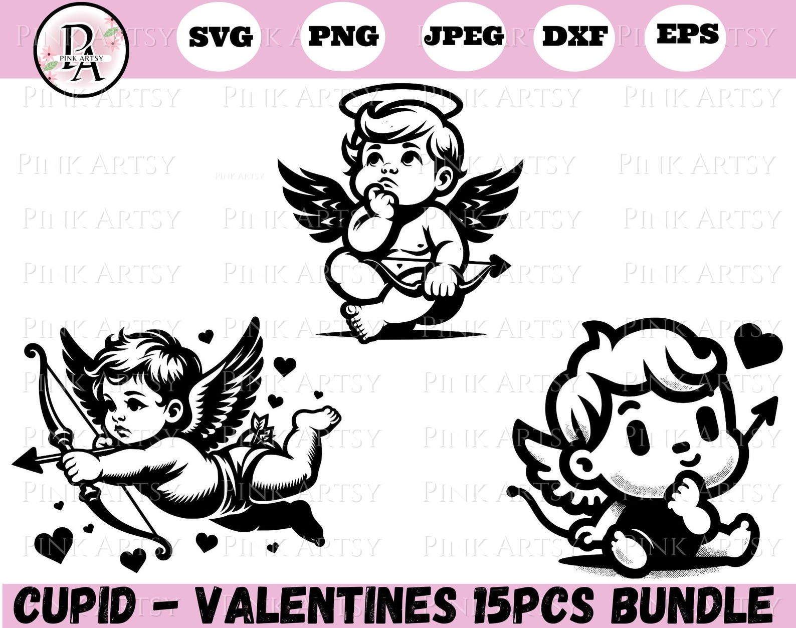 Cupid Valentines SVG Bundle: Arrow, Hearts Clipart (digital Download ...