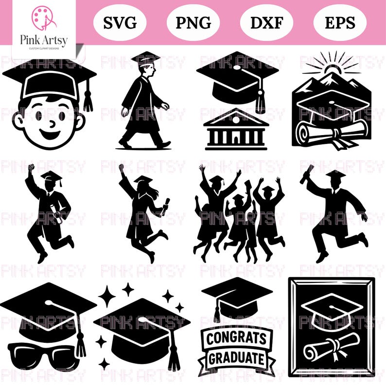 Graduation SVG Bundle: Cap, Gown, Diploma Clipart (digital Download ...
