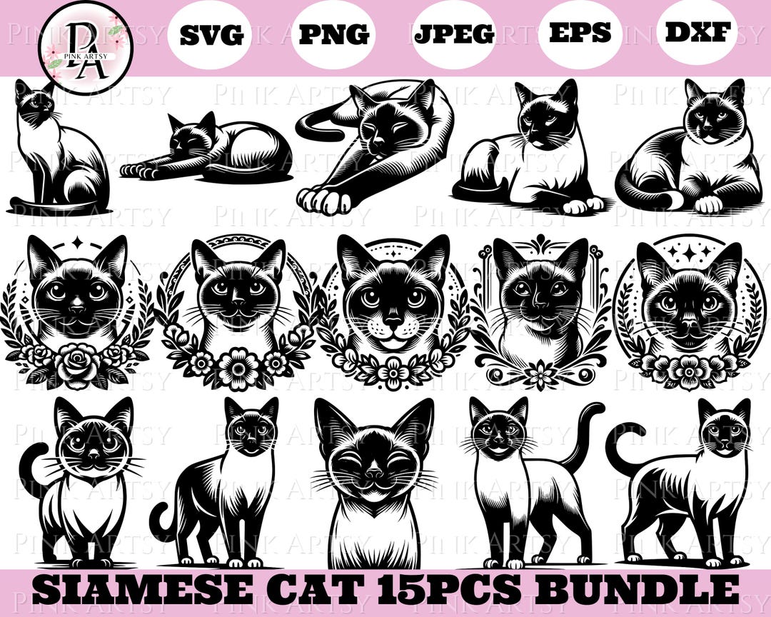 Siamese Cat Svg Png Jpeg Dxf Eps Siamese Cat Bundle Standing Siamese ...