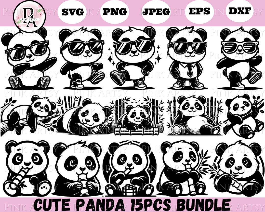 Cute Panda Bundle Svg Png Jpeg Dxf Eps Cute Panda Dancing Panda Dab ...