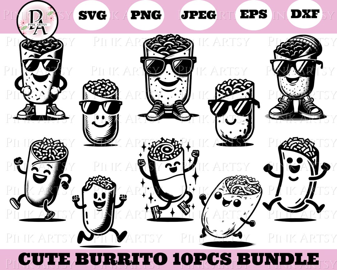 Cute Burrito Svg Png Jpeg Dxf Eps Happy Burrito Wrap Clipart Cute ...