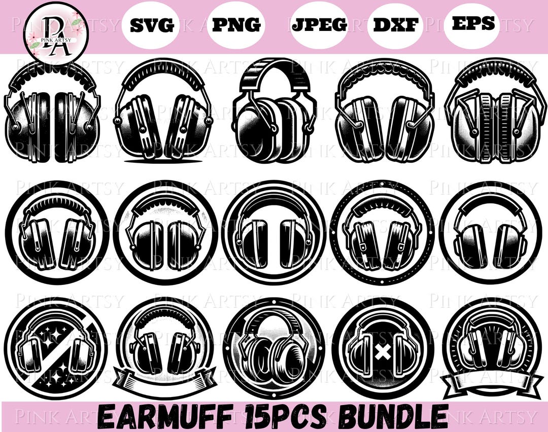 Earmuff Bundle Svg Png Jpeg Dxf Eps Noise Reduction Earmuff Clipart ...