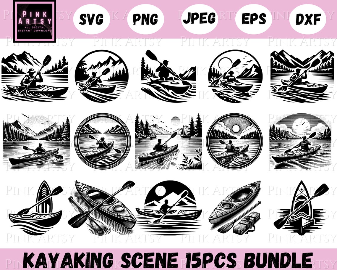 Kayaking Scene Clipart Bundle: 15 Designs for Cricut (digital Download ...