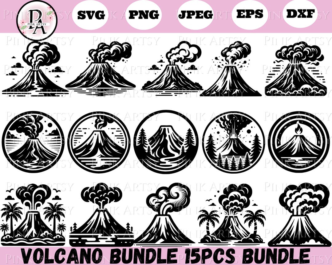 Volcano SVG Bundle, Eruption Scene Vector Clipart (svg, Png, Jpeg, Dxf ...