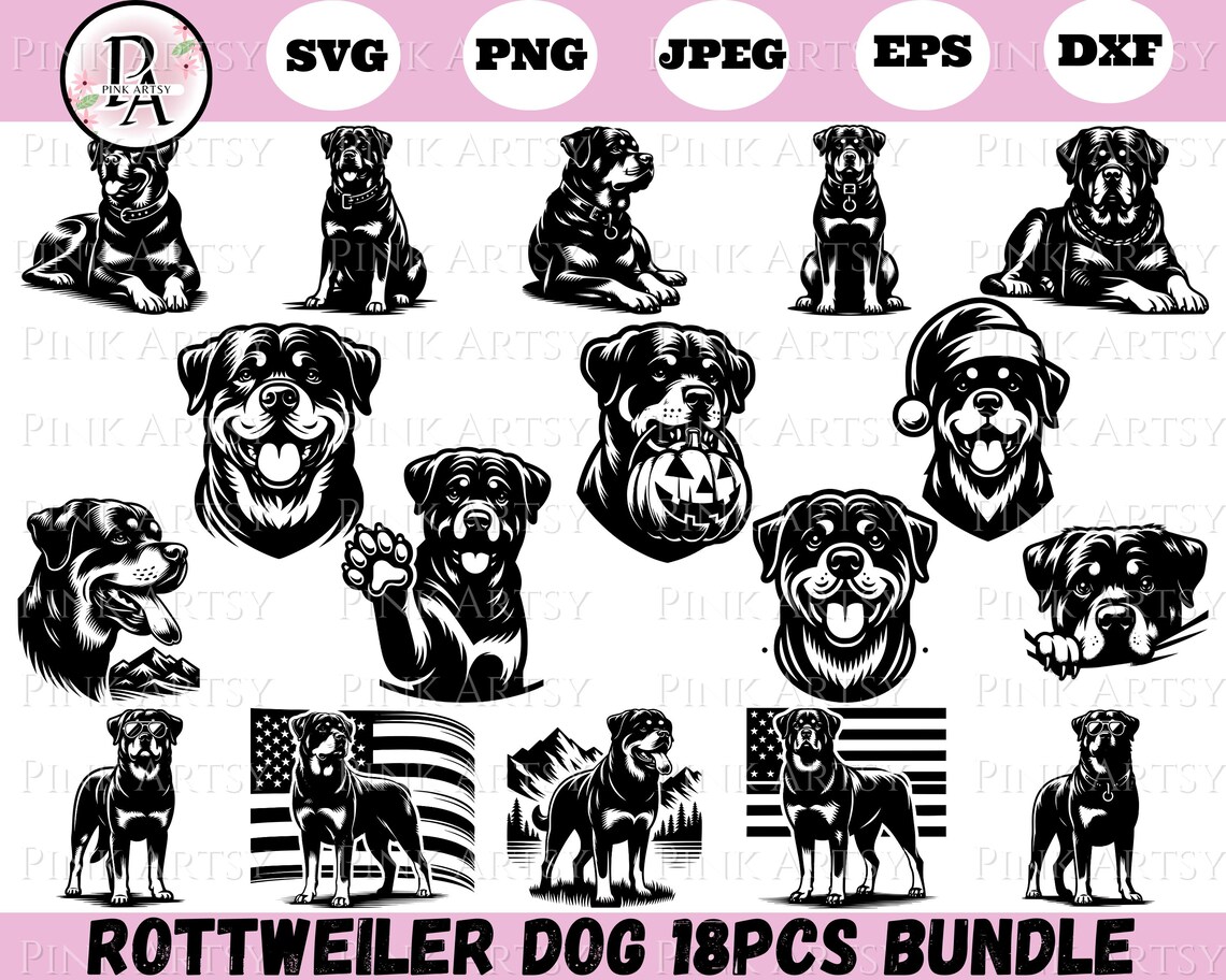 Rottweiler Dog Bundle Svg Png Jpeg Dxf Eps Dog Sitting Dog Holiday Dog ...
