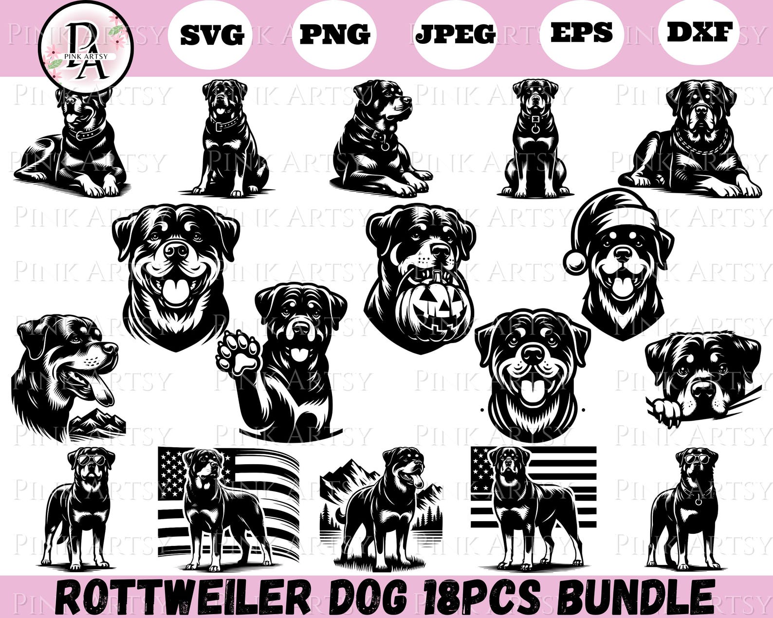 Rottweiler Dog Bundle Svg Png Jpeg Dxf Eps Dog Sitting Dog Holiday Dog ...