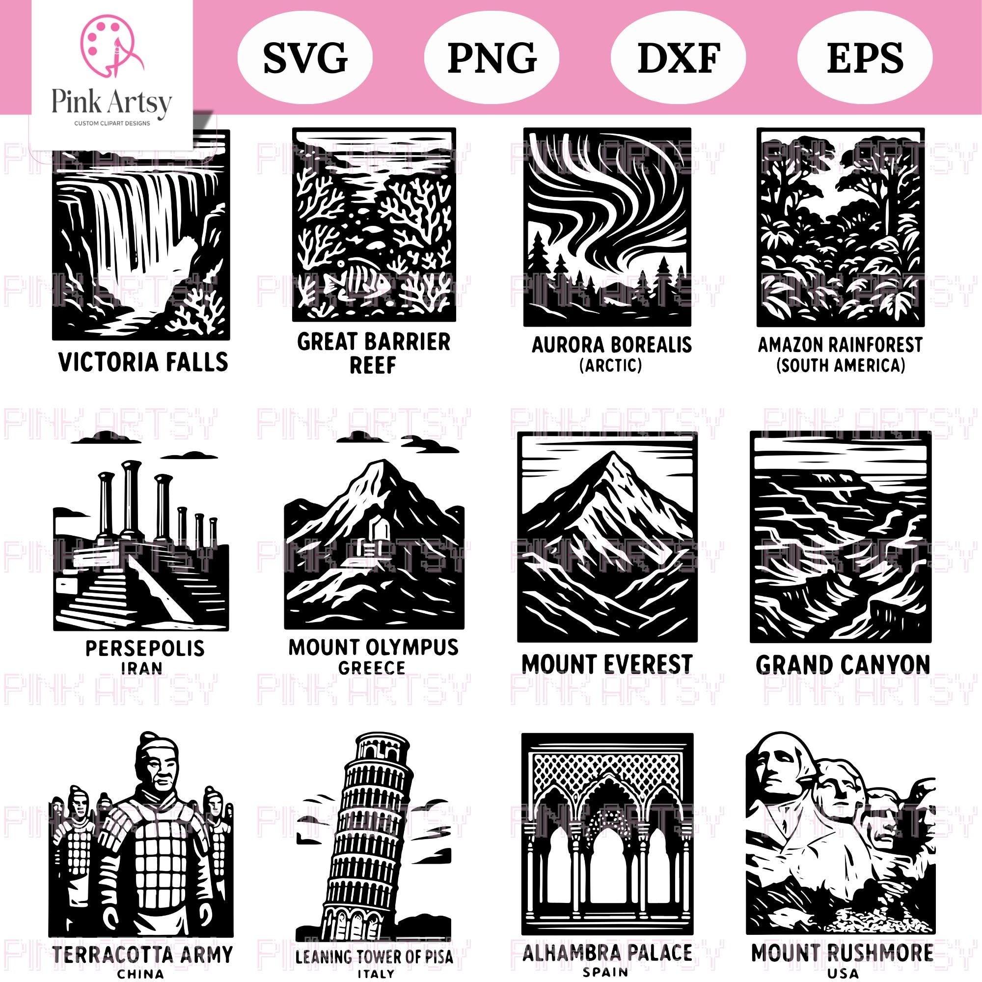 World Wonders SVG Bundle: Landmarks & Fictional Places Cut Files ...