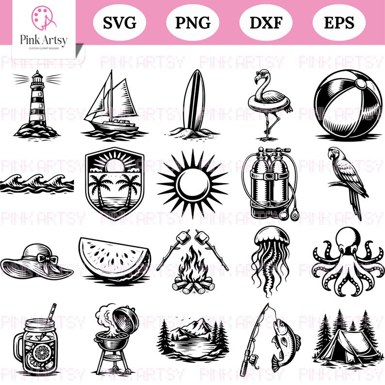 Summer Clipart Bundle, Tropical Beach Elements SVG (digital Download ...