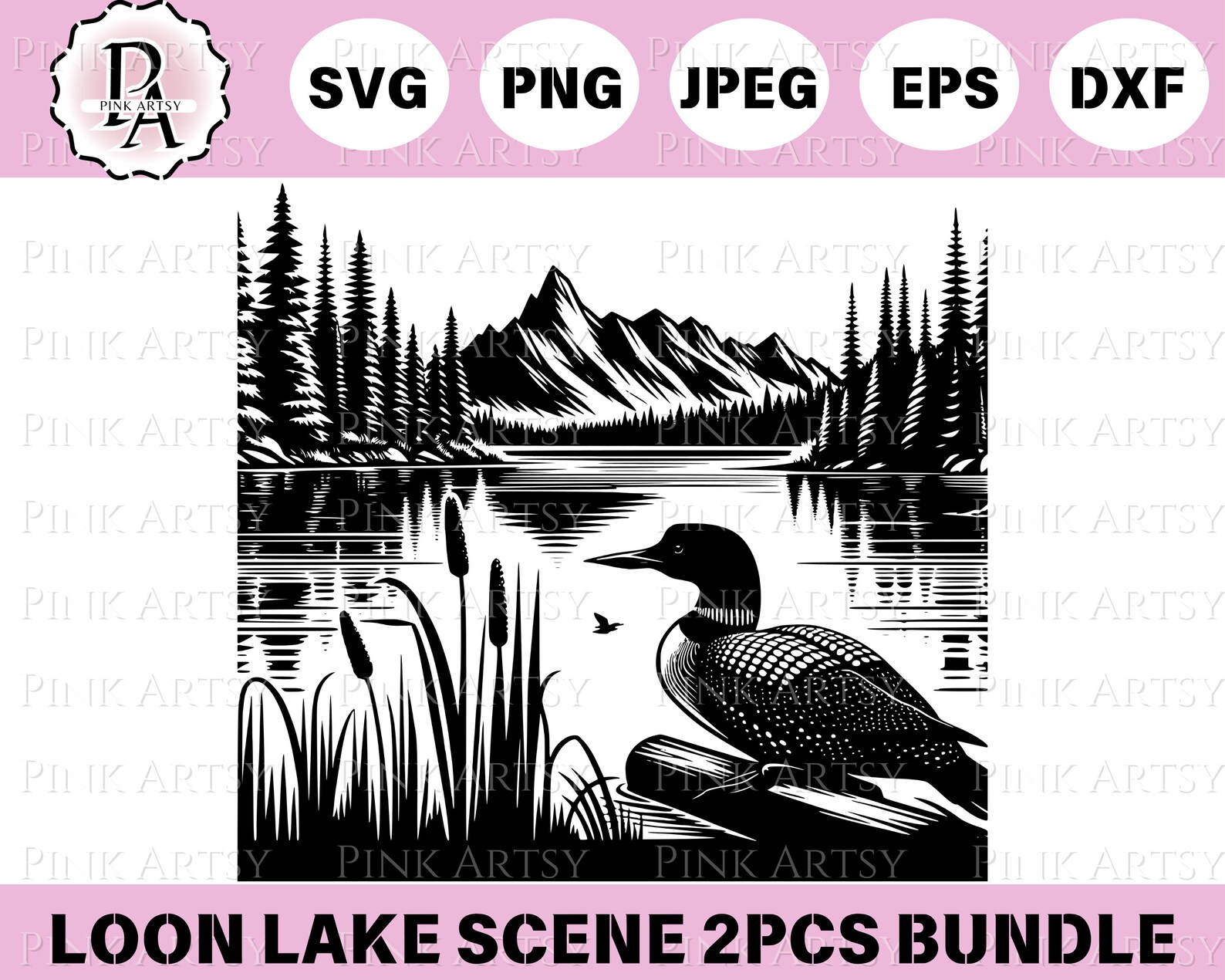 Loon Lake Scene Vector Graphic: Bird Clipart, Cricut File (digital ...