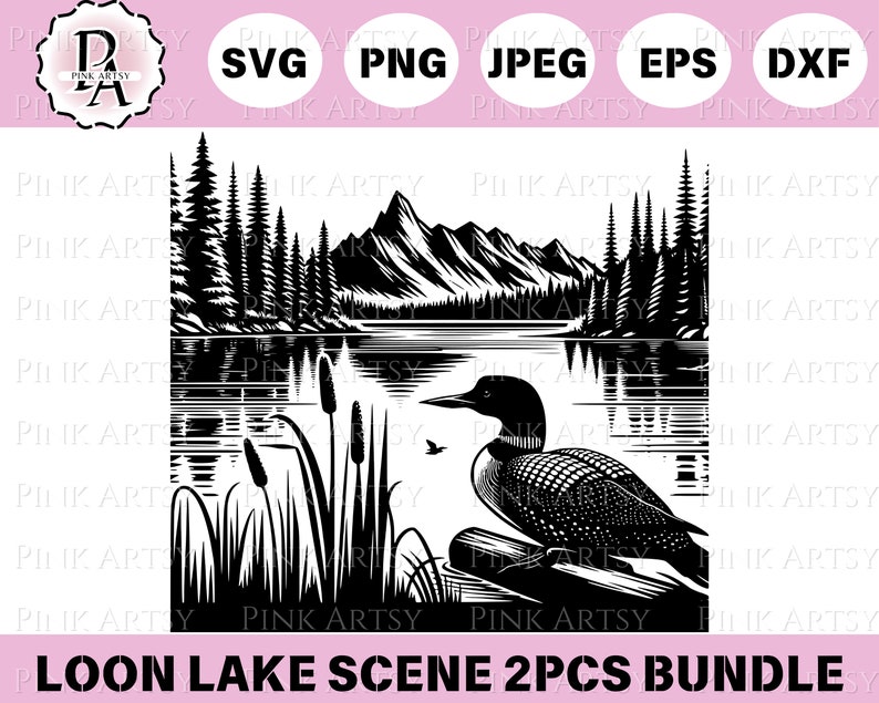 Loon Lake Scene Svg Png Jpg Dxf Eps Loon Lake Bird Graphic Design ...