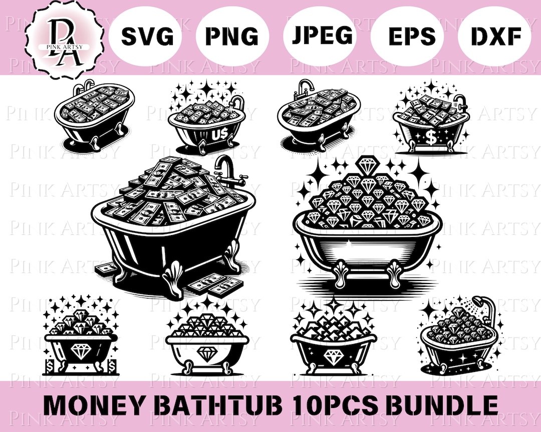 Money & Diamond Bathtub SVG PNG: Billionaire Vector Clipart (digital ...