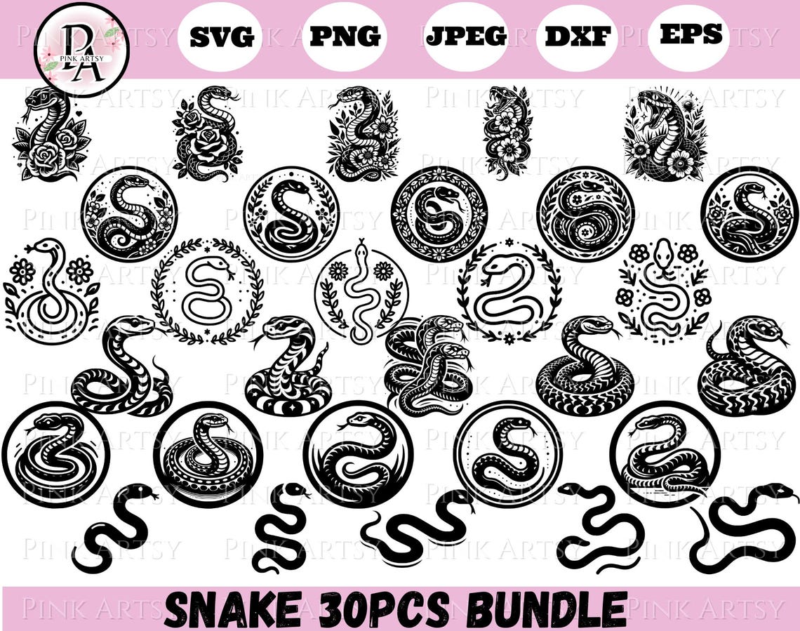 Snake Bundle Svg Png Jpeg Snake Silhouette Snake Flower Clipart Snake ...