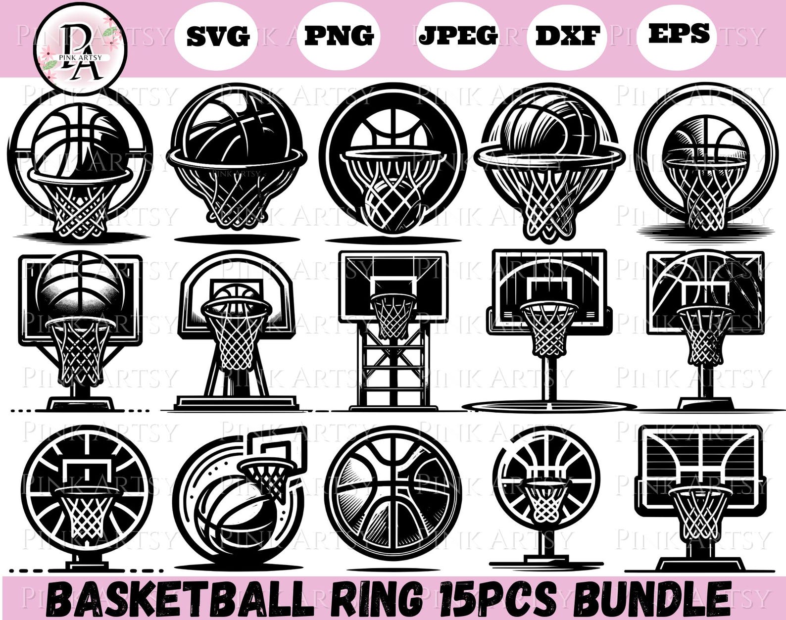 Basketball Ring Bundle Svg Png Jpeg Dxf Eps Basketball Ring Clipart ...