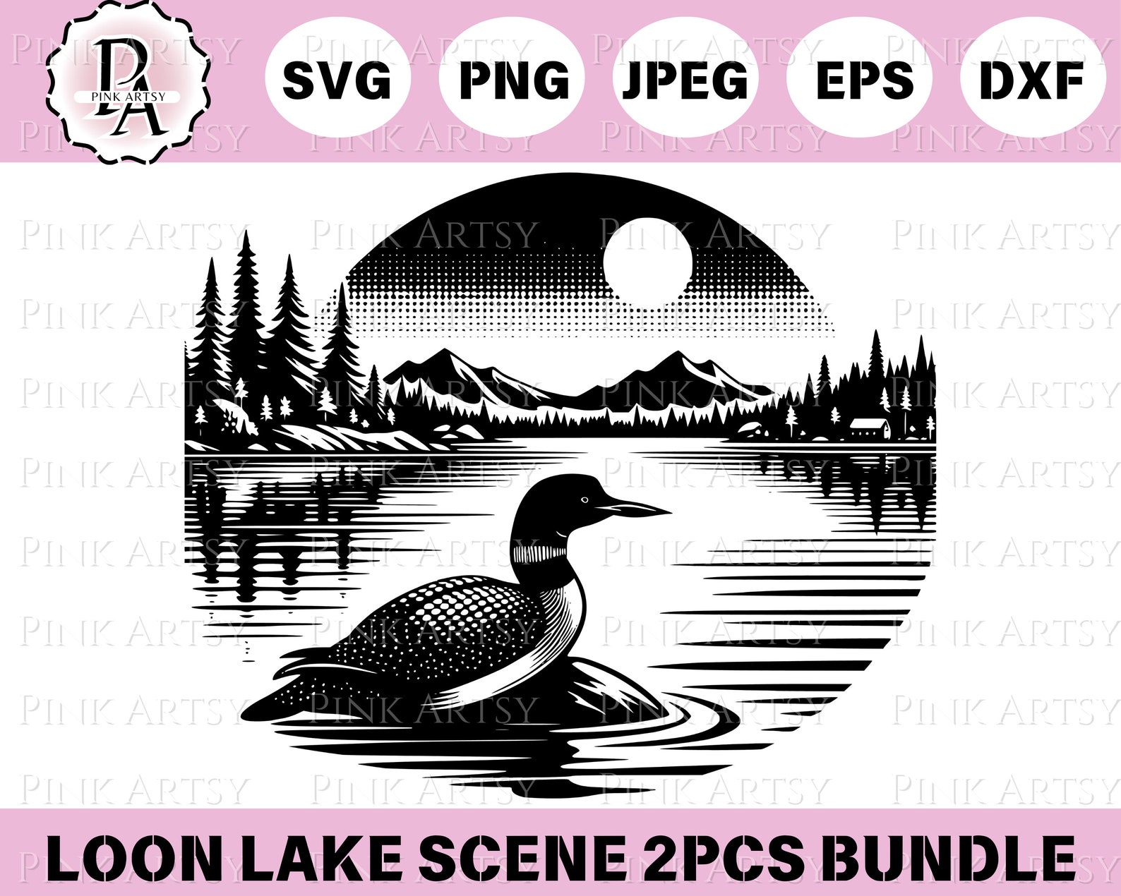 Loon Lake Scene Svg Png Jpg Dxf Eps Loon Lake Bird Graphic Design ...