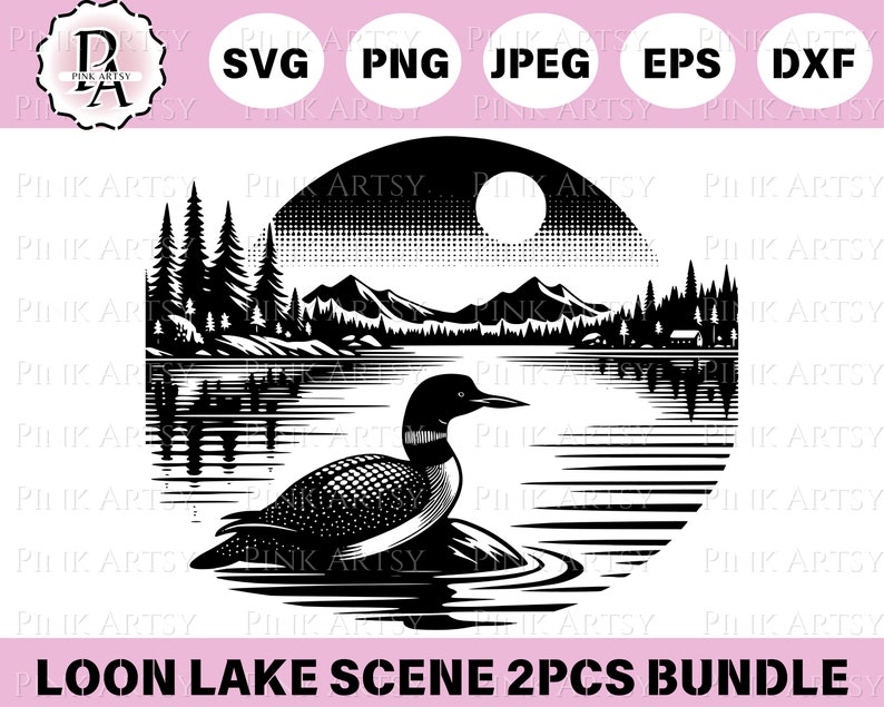 Loon Lake Scene Vector Graphic: Bird Clipart, Cricut File (digital ...