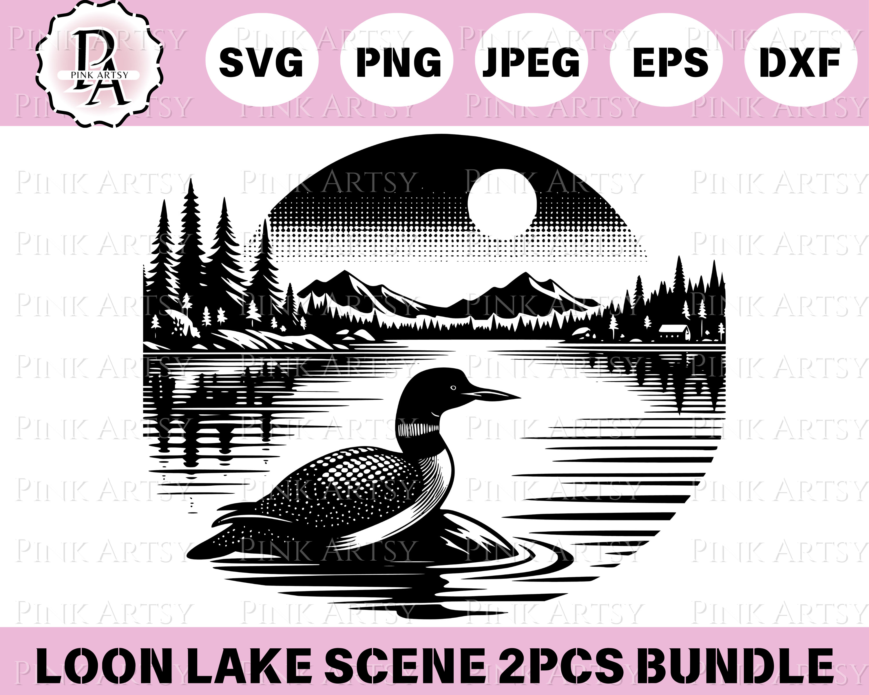 Loon Lake Scene Svg Png Jpg Dxf Eps Loon Lake Bird Graphic Design ...