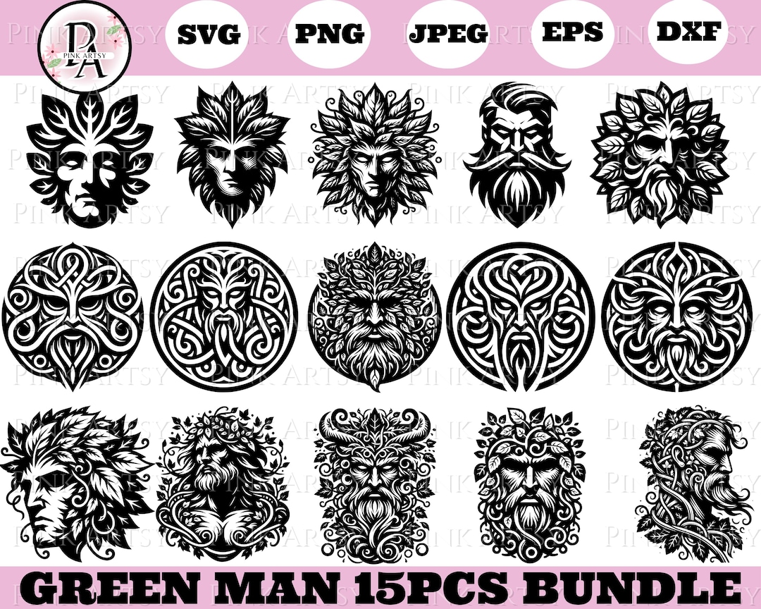 Green Man Bundle Svg Png Jpeg Dxf Eps Medieval Celtic Green Man Clipart ...